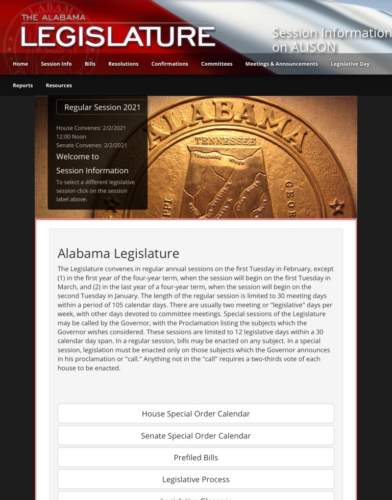 The Alabama Legislature – Session Information on ALISON – Alabama ...